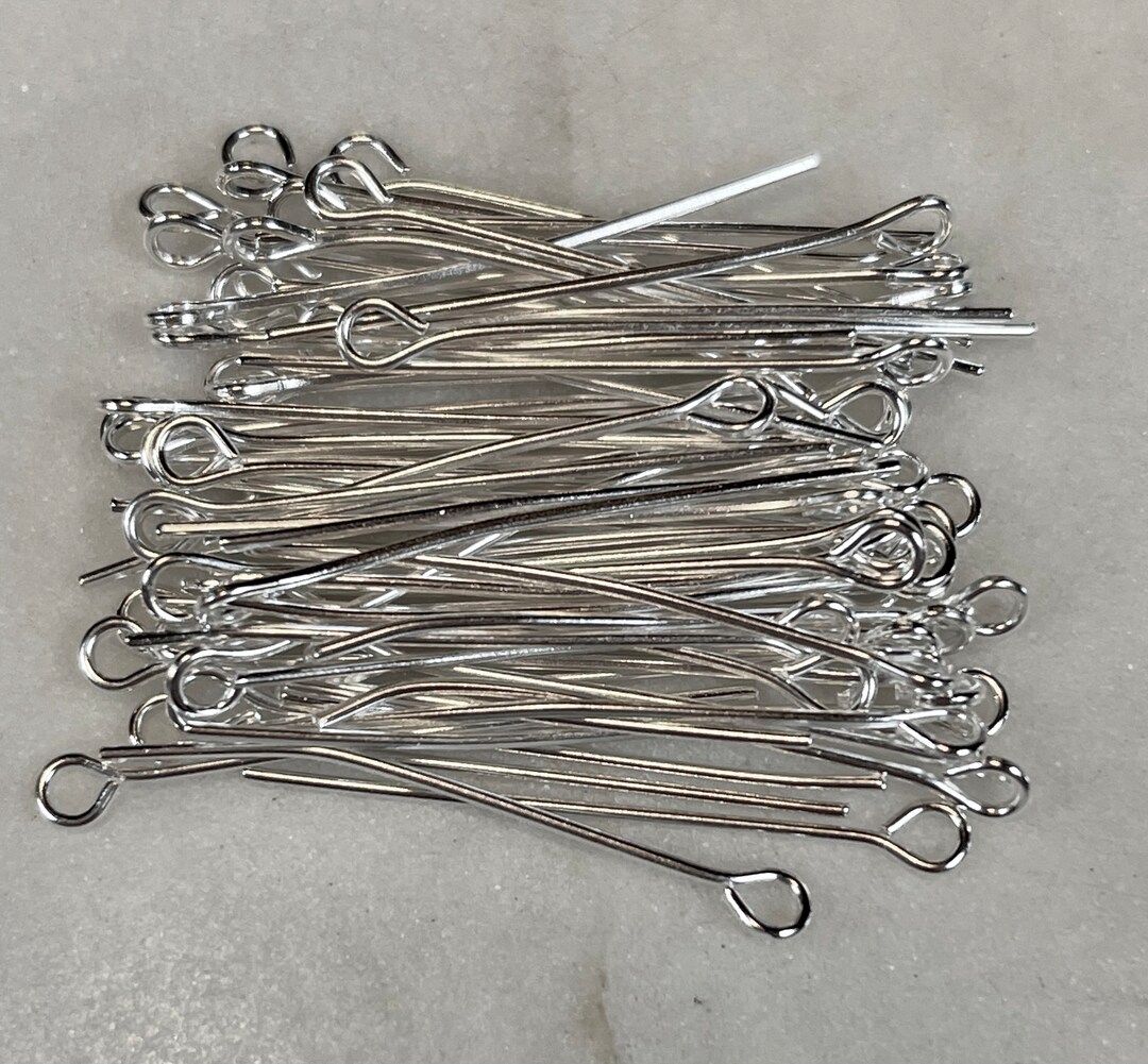 White Silver Color Iron Eye Pins, 30mm (1 Inch) Opening 2mm. 21 Gauge ...