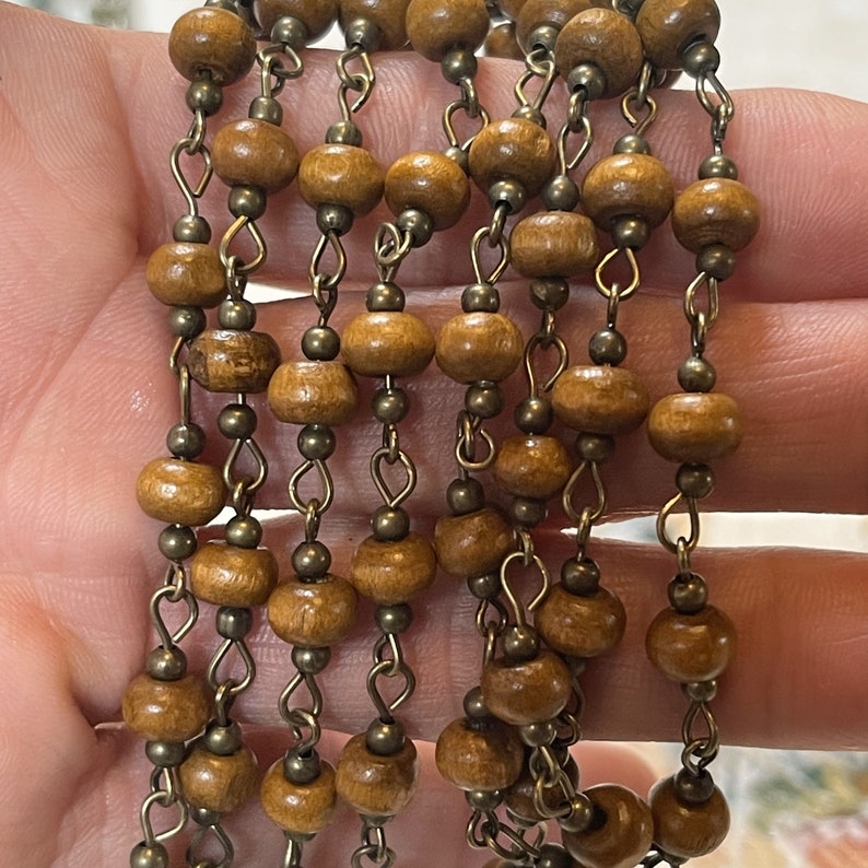 6.8mm, Natural Color Wood Bead Chain, With Brass Beads and Wire ...
