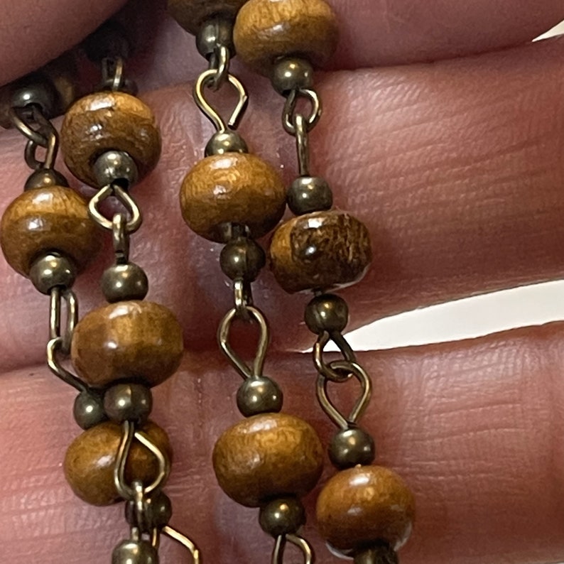 6.8mm, Natural Color Wood Bead Chain, With Brass Beads and Wire ...
