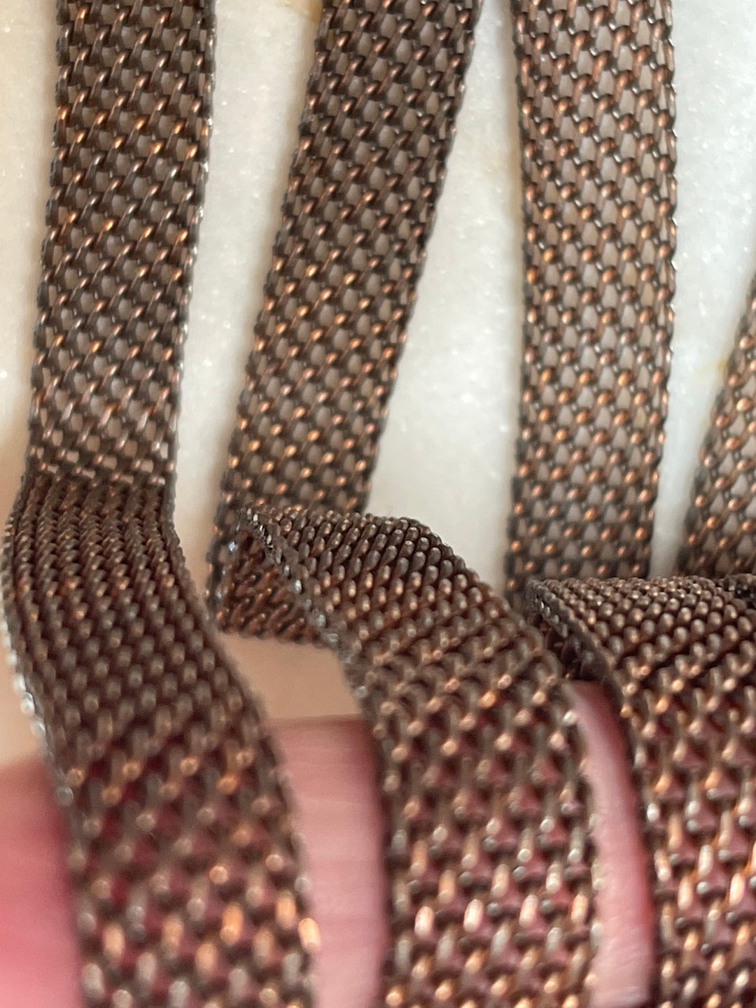 VINTAGE, 9.5mm X 1.5mm Oxidized Copper Plated Steel Mesh Chain. Edges ...