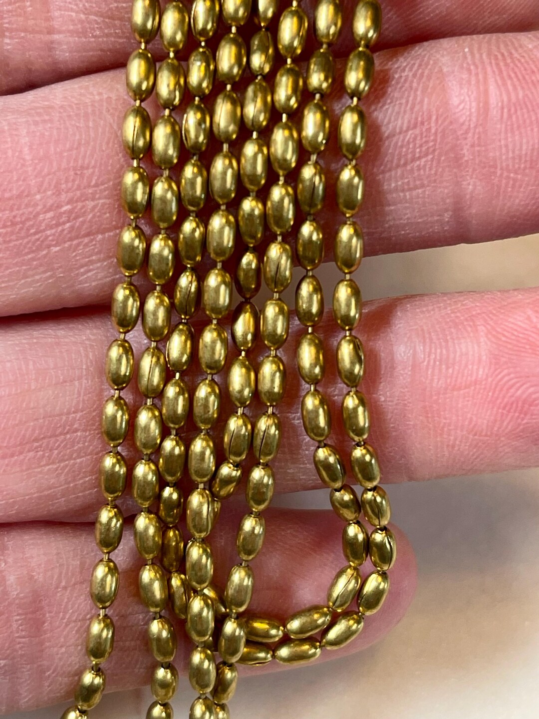4x2.3mm Brass, Rice Bead Ball Chain. Vintage Style Warm Brass Color ...