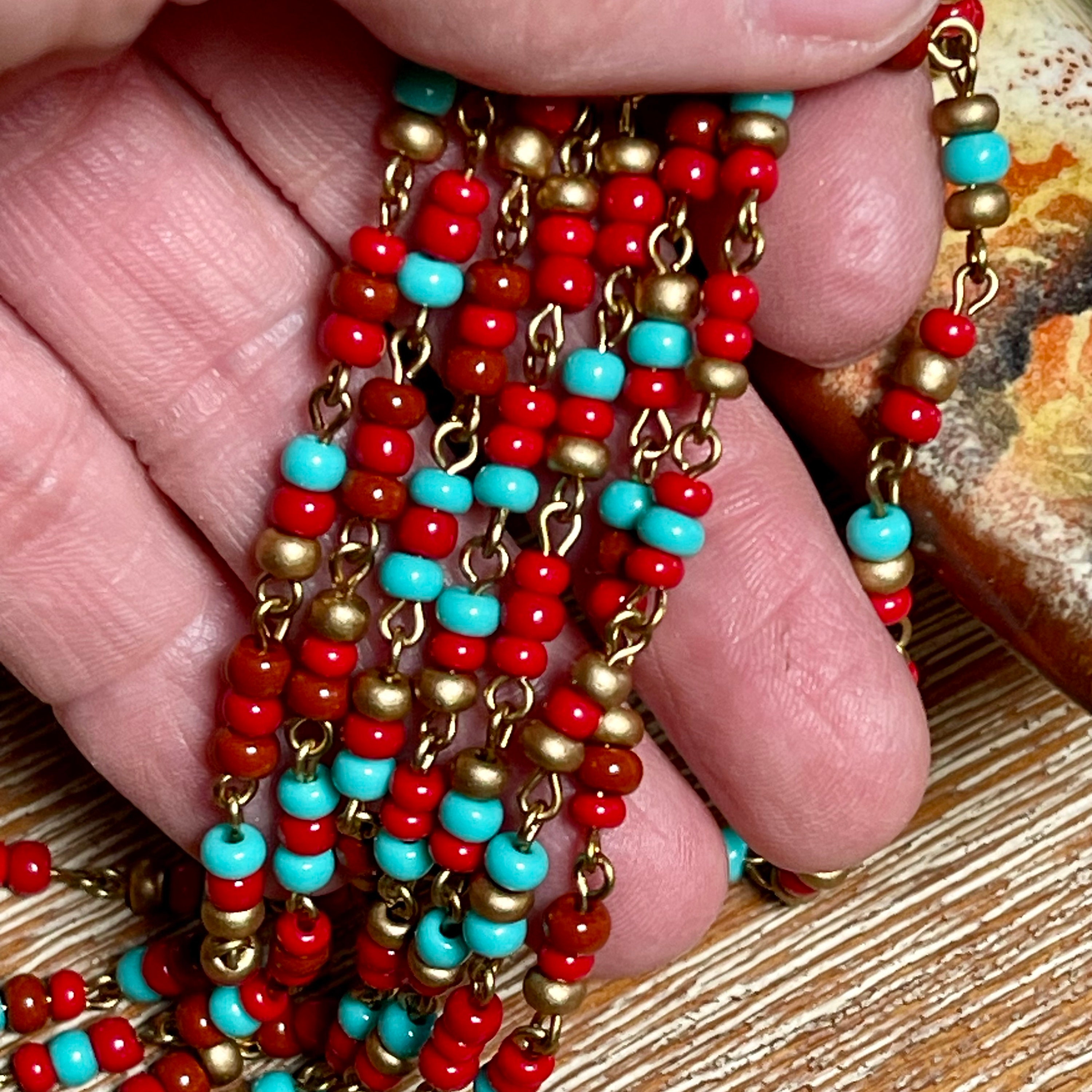 4mm Beads. Retro, Hippy Bead Chain Bead Chain. Turquoise, Red, Gold ...