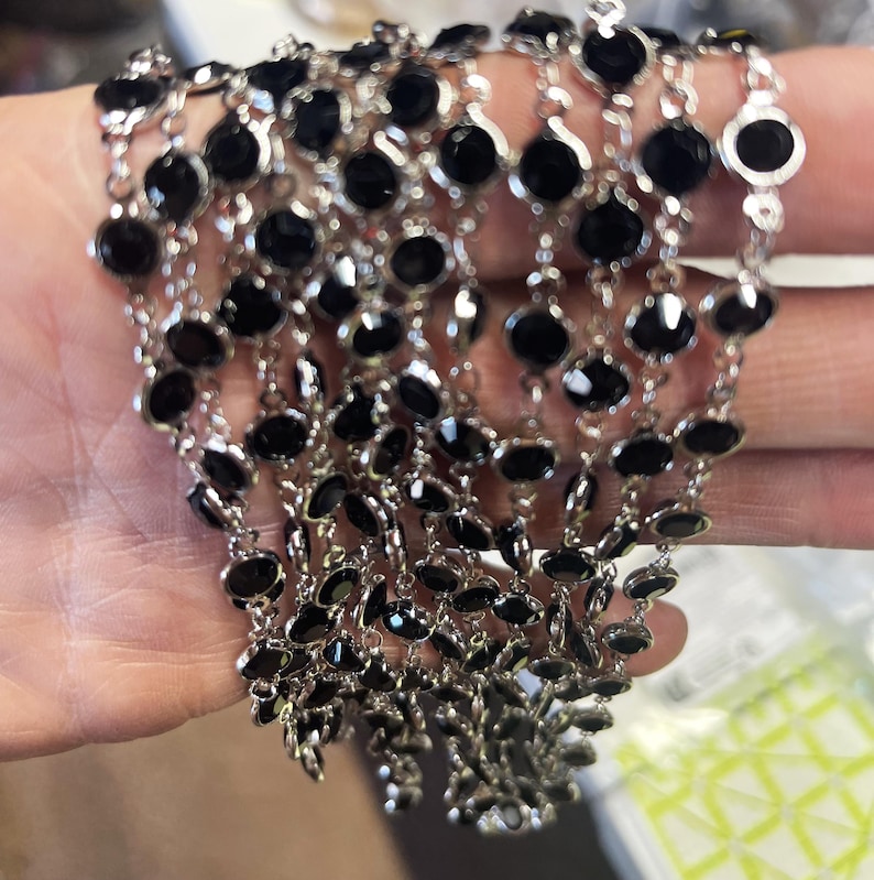 Black Glass (window) Channel Bead Chain, With Silver Metal. 6.9mm. Sold ...
