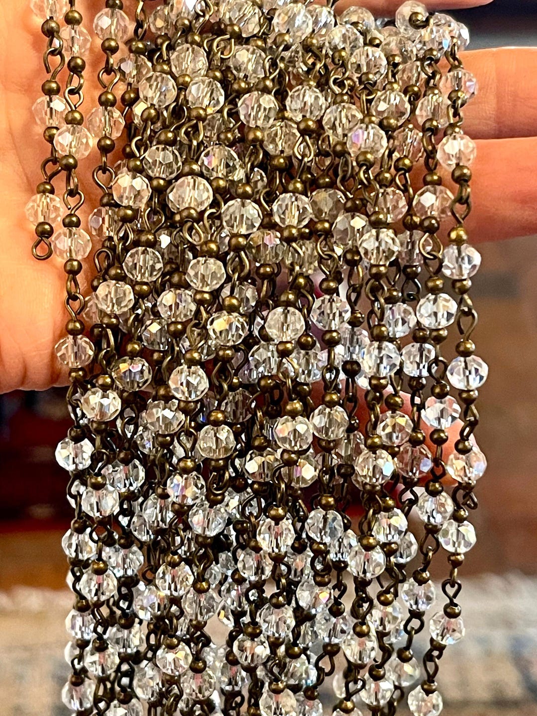 7.6mm X 6mm, Crystal Glass and Brass Bead, Bead Chain. It is Sold by ...