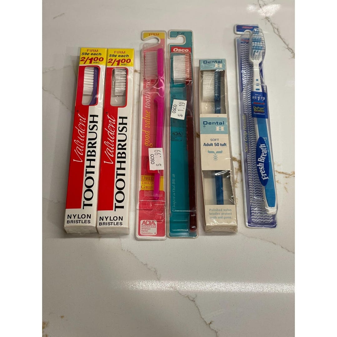 Vintage Toothbrush Lot of 6 1980s 1990s Firm Soft Dental H Osco New Old ...