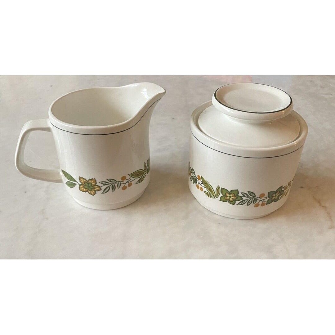 Vintage Studio J & G Meakin MCM Cream Sugar Set England White Green ...