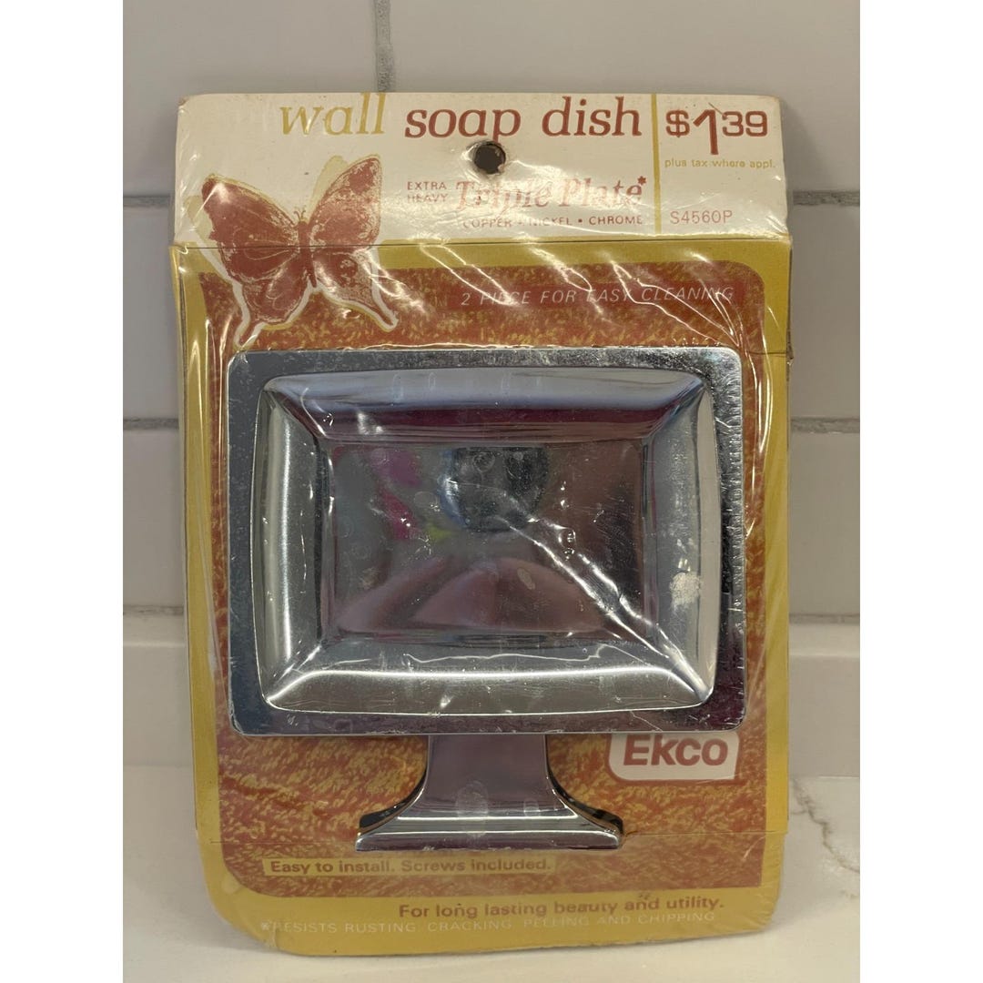 Vintage Wall Soap Dish Holder MCM Triple Plate Copper Nickel Chrome ...