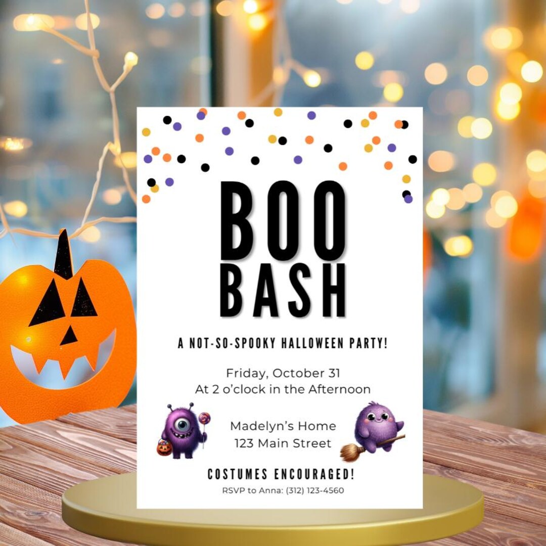 Boo Bash Halloween Party Invitation | Kids Not so Spooky Birthday ...