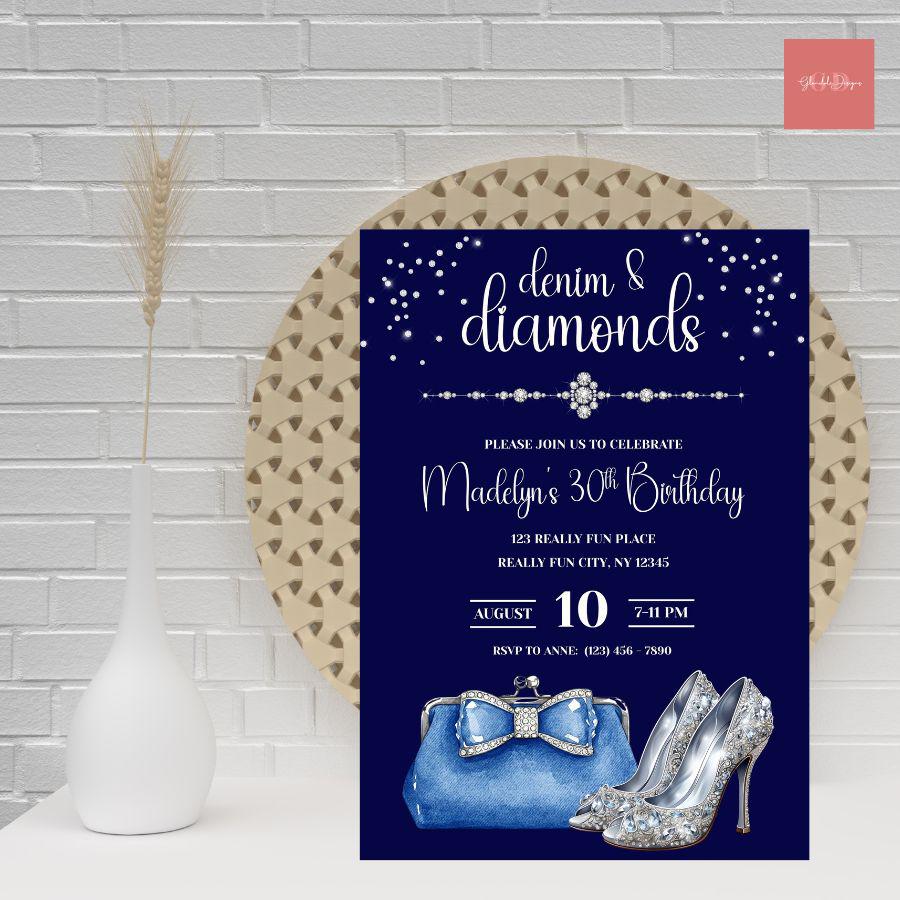 Denim & Diamonds Birthday Invitation Template | Sparkly Birthday Invite ...