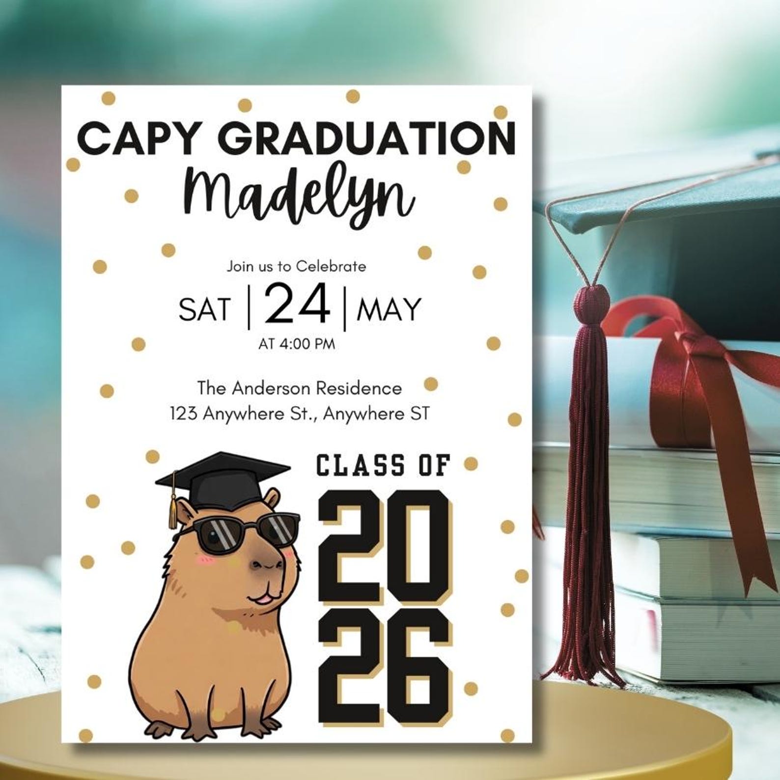 DIY Capybara Graduation Invitation Template | Print at Home | Class of ...