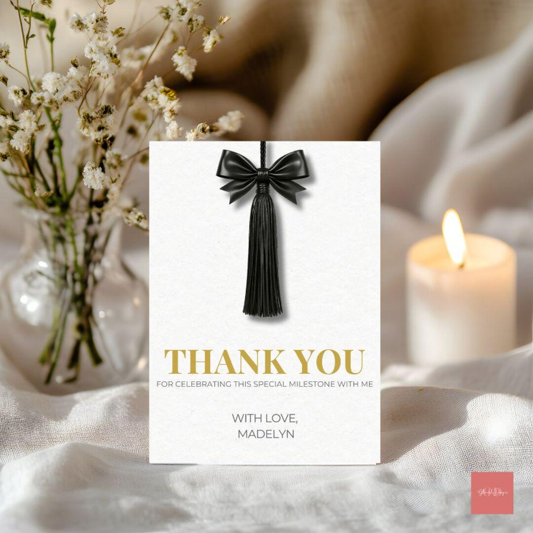 Editable Graduation Thank You Card | Black Tassel Graduation Thank You ...