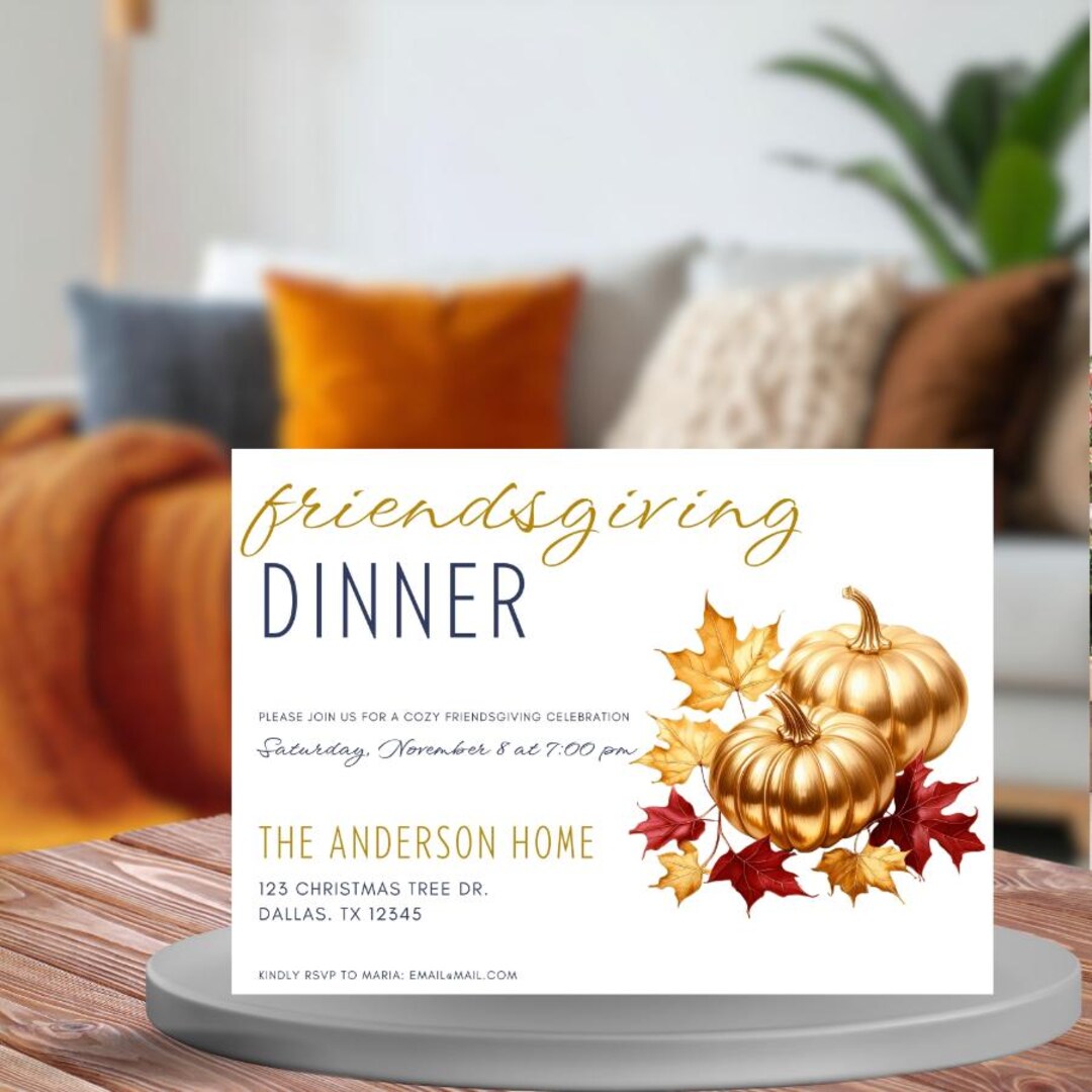 Editable Friendsgiving Dinner Invitation Template | Gold Pumpkin Fall ...
