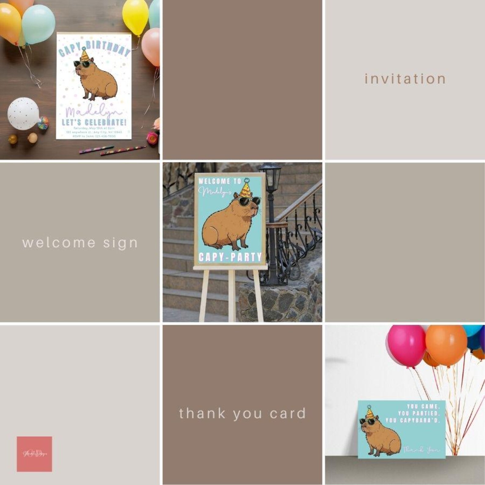 Capybara Birthday Party Bundle | Editable Invite, Thank You, Welcome ...