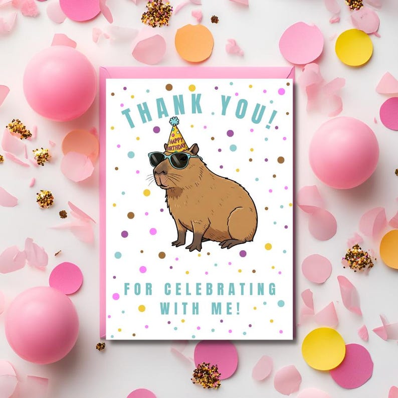 DIY Capybara Birthday Thank You Card Template | Matching Capybara ...