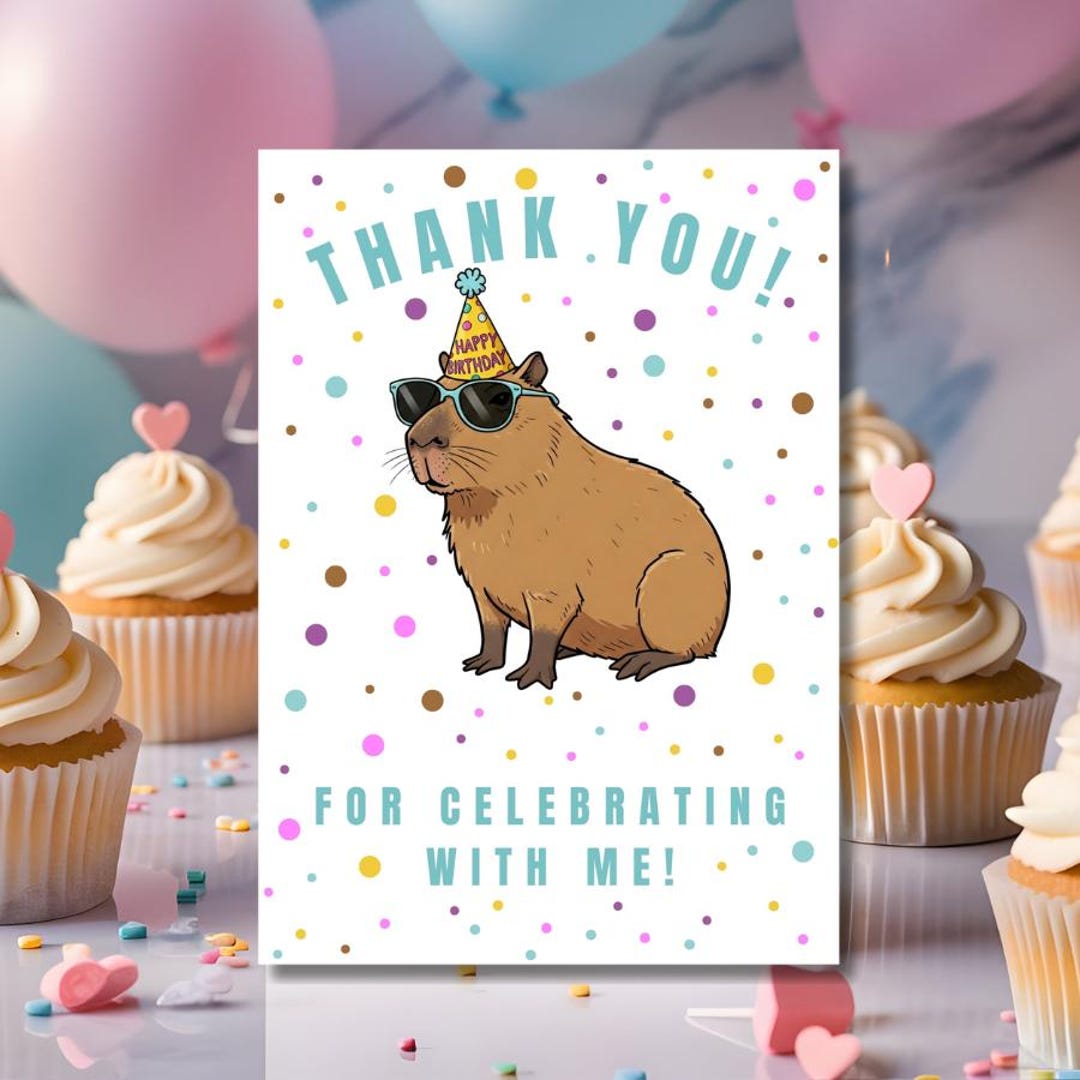DIY Capybara Birthday Thank You Card Template | Matching Capybara ...