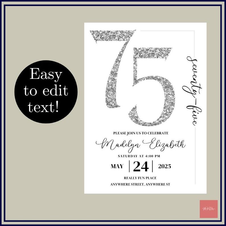75th Birthday Invitation Template | Party Invitation for Him and Her ...