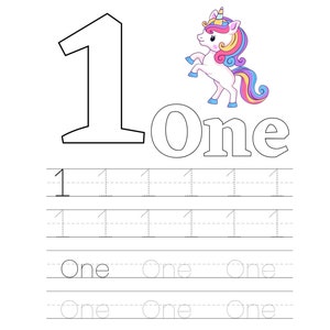 Unicorn Number Tracing Worksheets, Printable Math Activities, Traceable ...