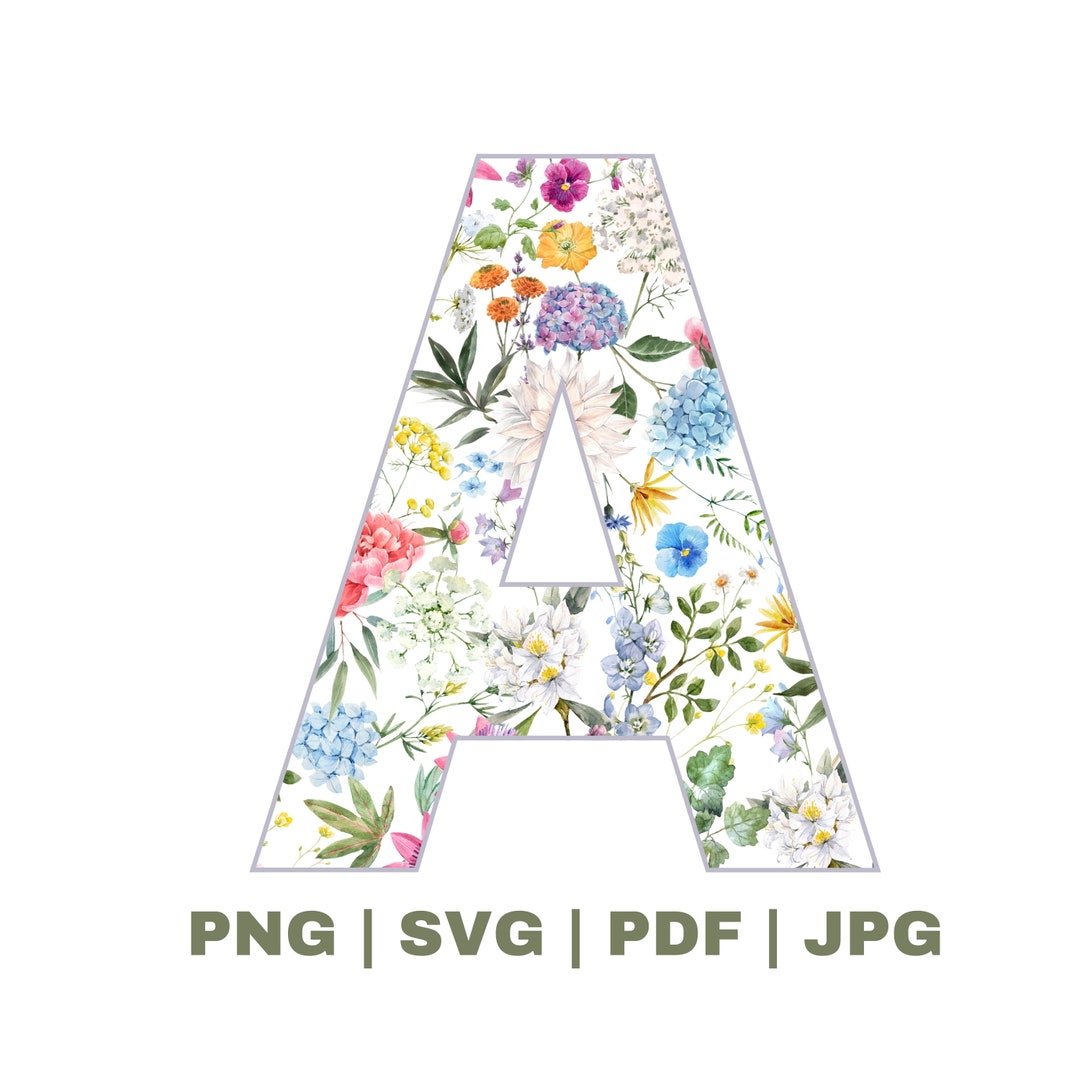 Floral Alphabet SVG, Large Printable Flower Letters Clipart, ABC for ...
