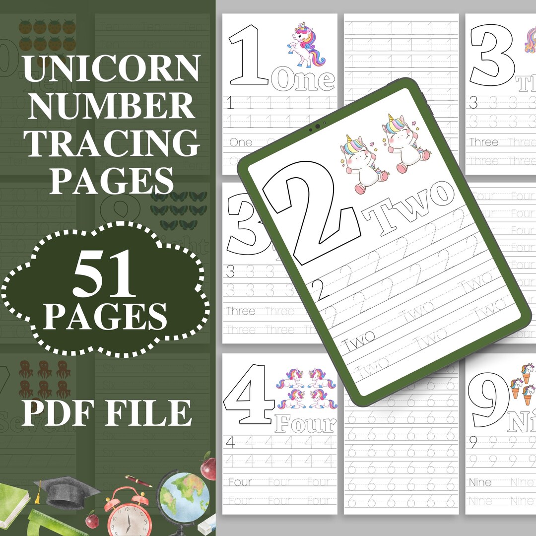 Unicorn Number Tracing Worksheets: Math Activities (PDF) - Etsy