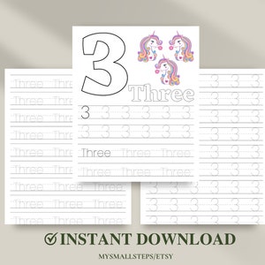 Unicorn Number Tracing Worksheets, Printable Math Activities, Traceable ...