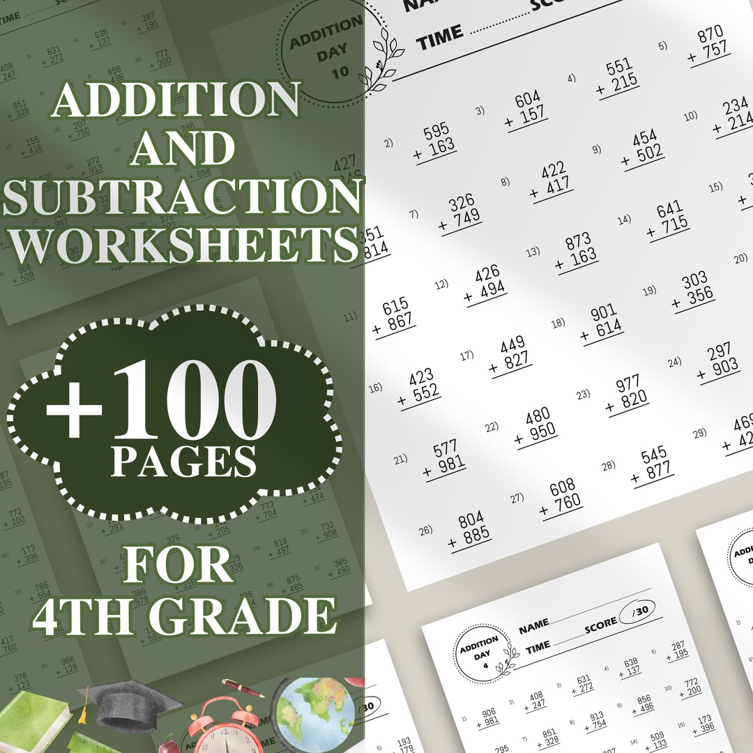 4th Grade Addition and Subtraction Worksheets, Elementary Math Problems ...