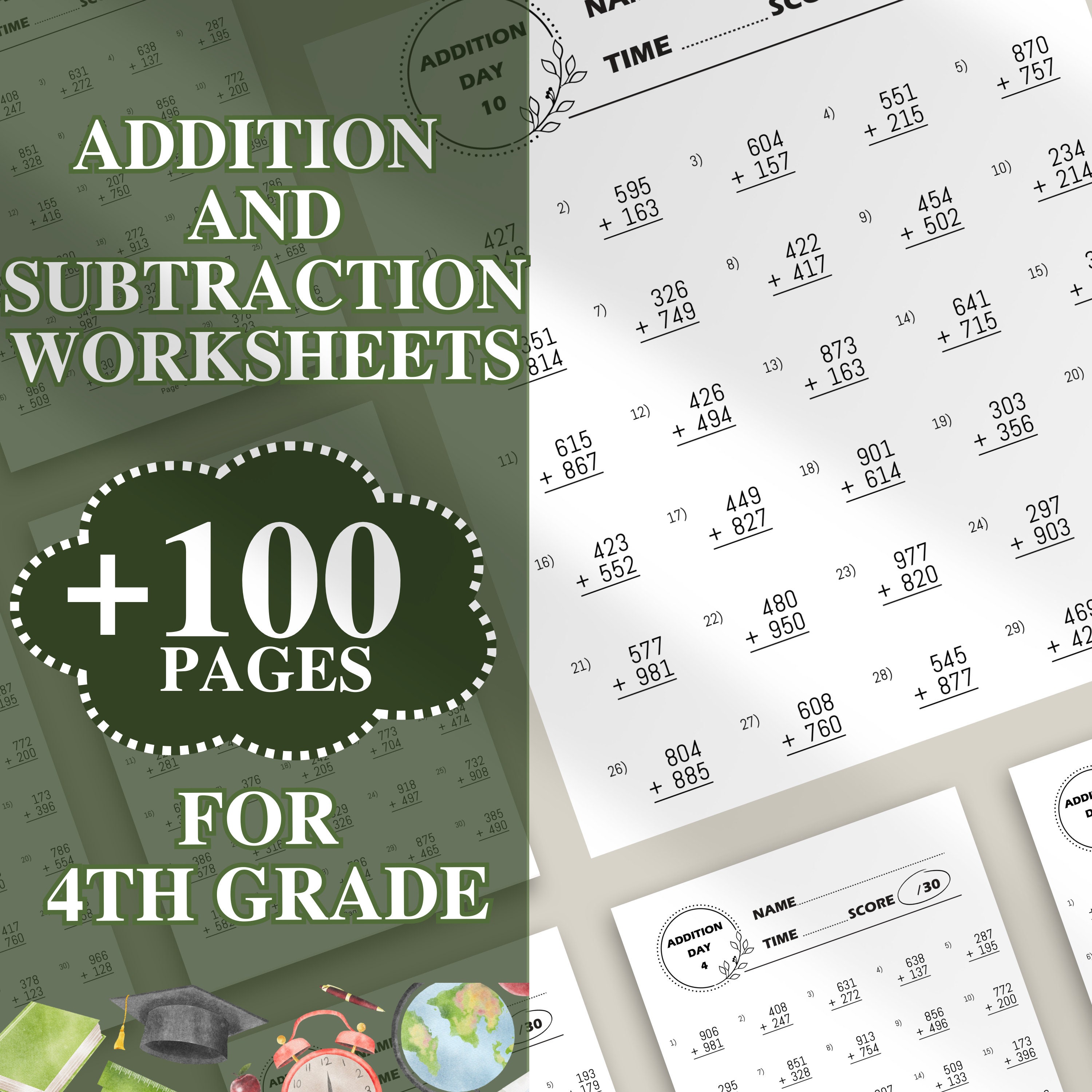 4th Grade Addition and Subtraction Worksheets, Elementary Math Problems ...