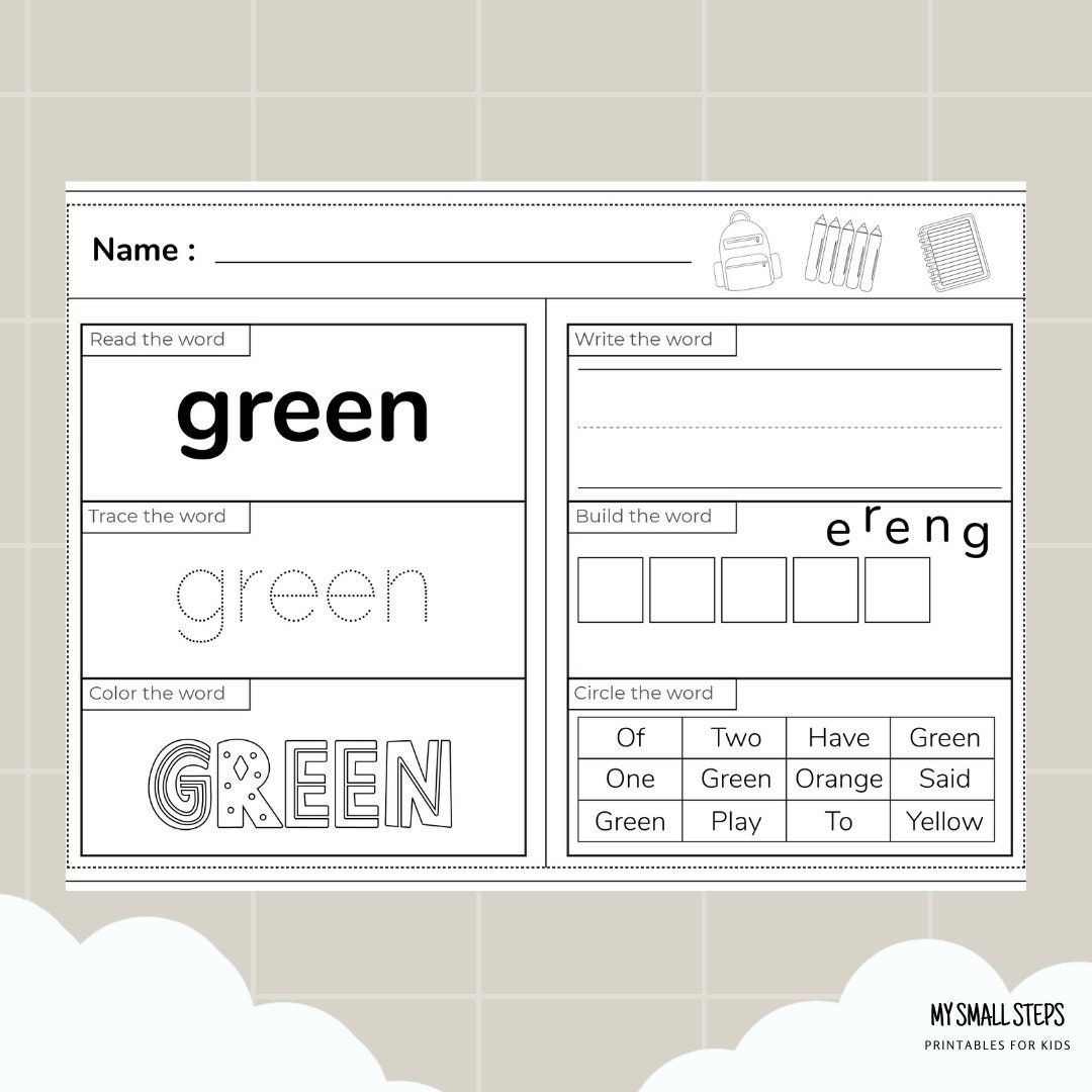 50 Printable Sight Words, Kindergarten Sight Word Worksheets, Preschool ...