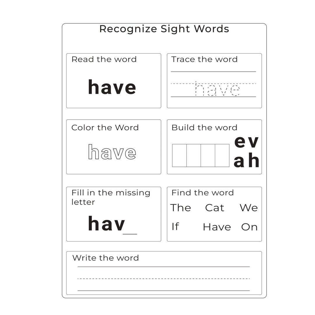 100 Printable Sight Words, Kindergarten Sight Word Worksheets ...
