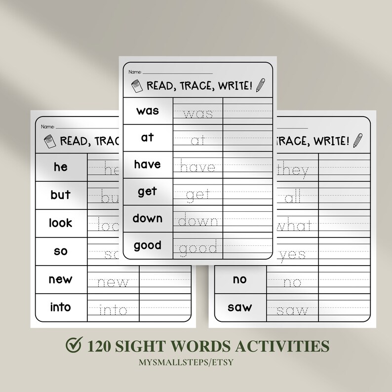 Sight Word Practice Bundle, Printable Sight Words Worksheets, High ...