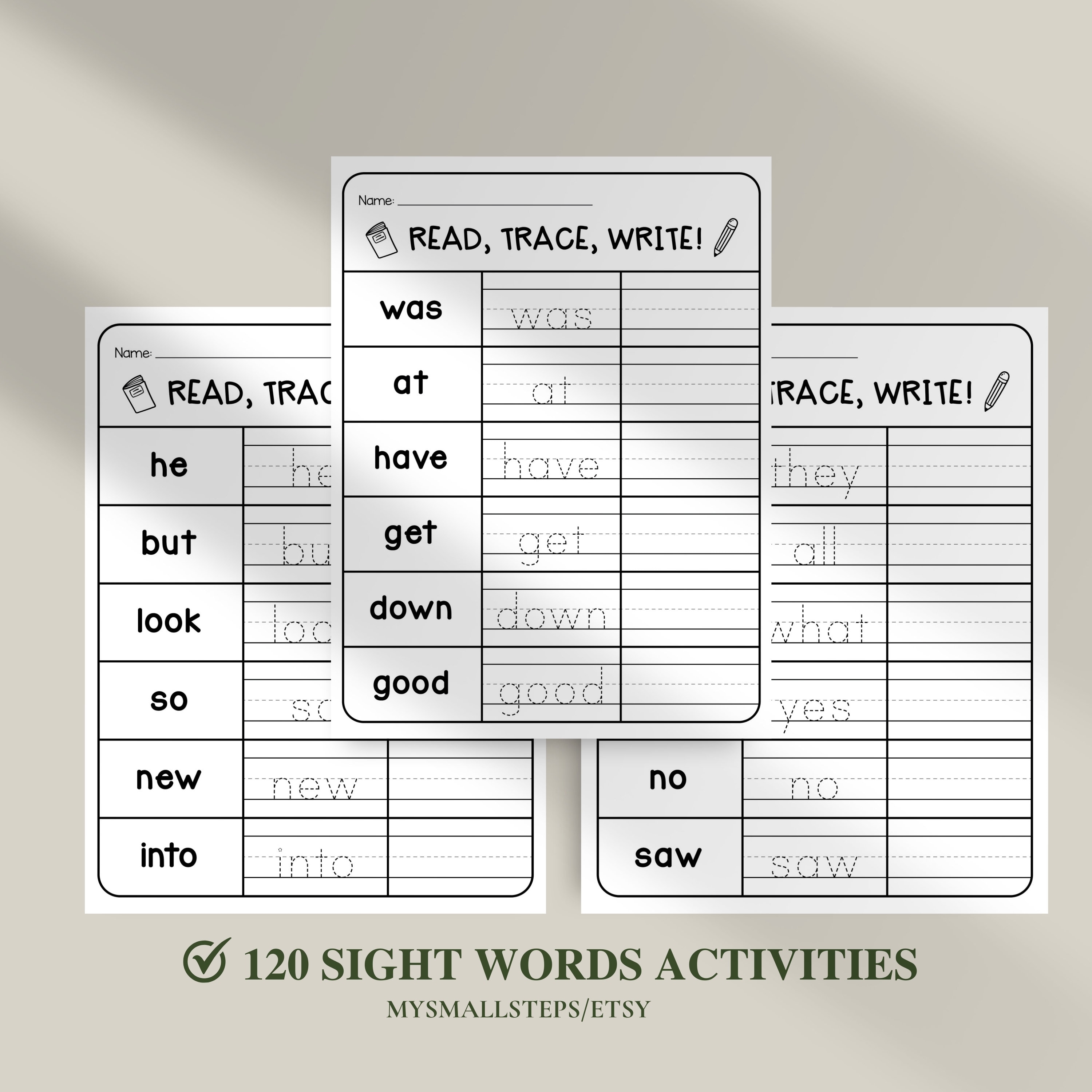 Sight Word Practice Bundle, Printable Sight Words Worksheets, High ...