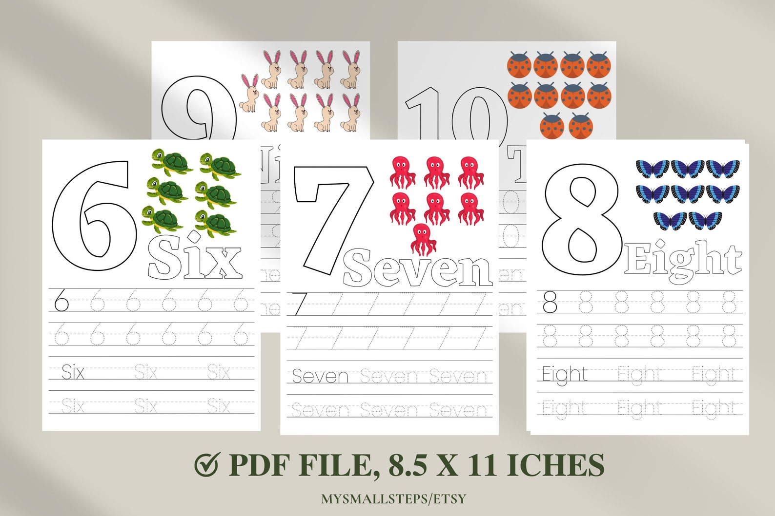 1-10 Number Tracing Worksheets, Printable Math Activities, Traceable ...