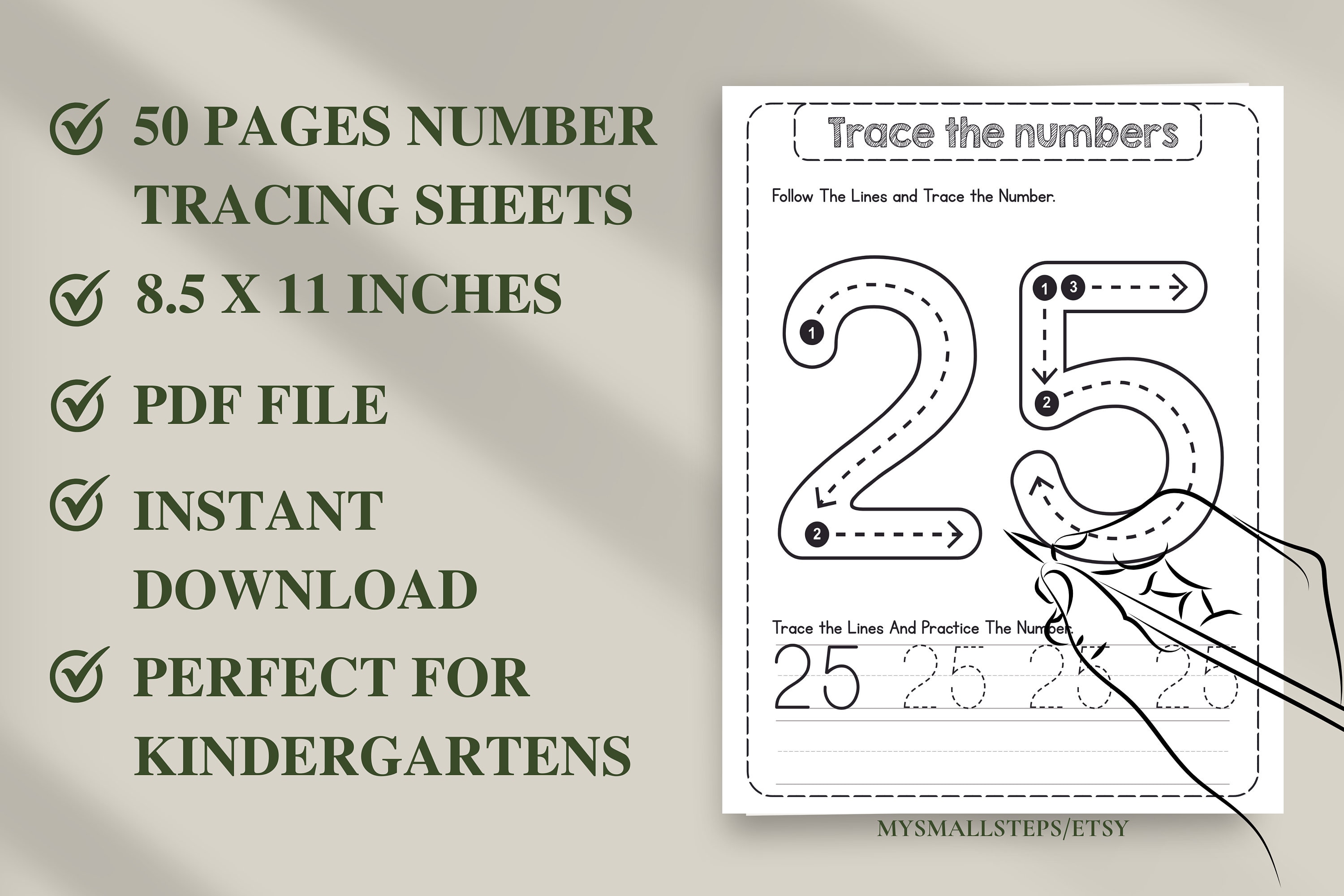 1-50 Number Tracing Worksheets, Printable Preschool Activities, Number ...