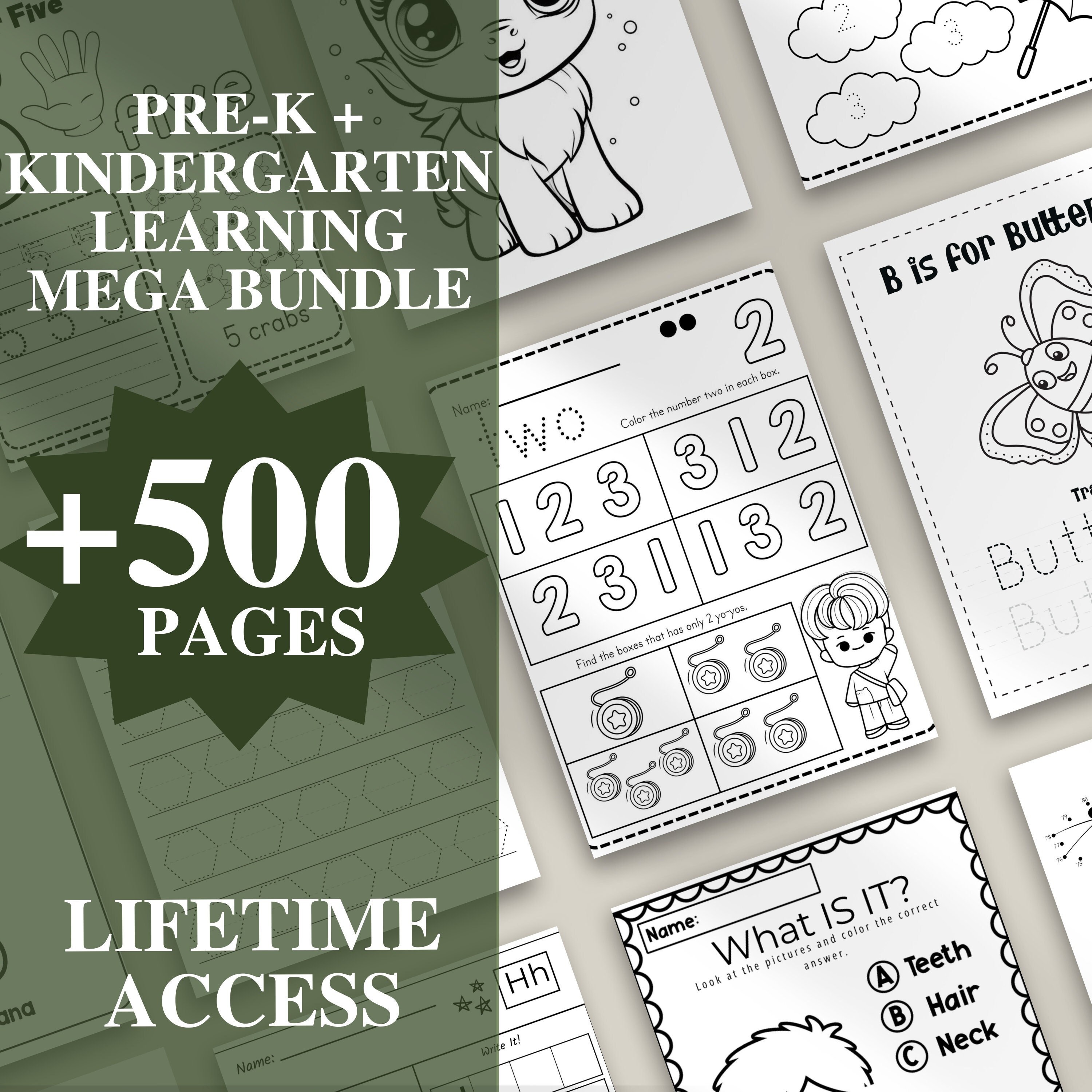 Preschool Pre-k Kindergarten Learning Bundle Printable Worksheets ...