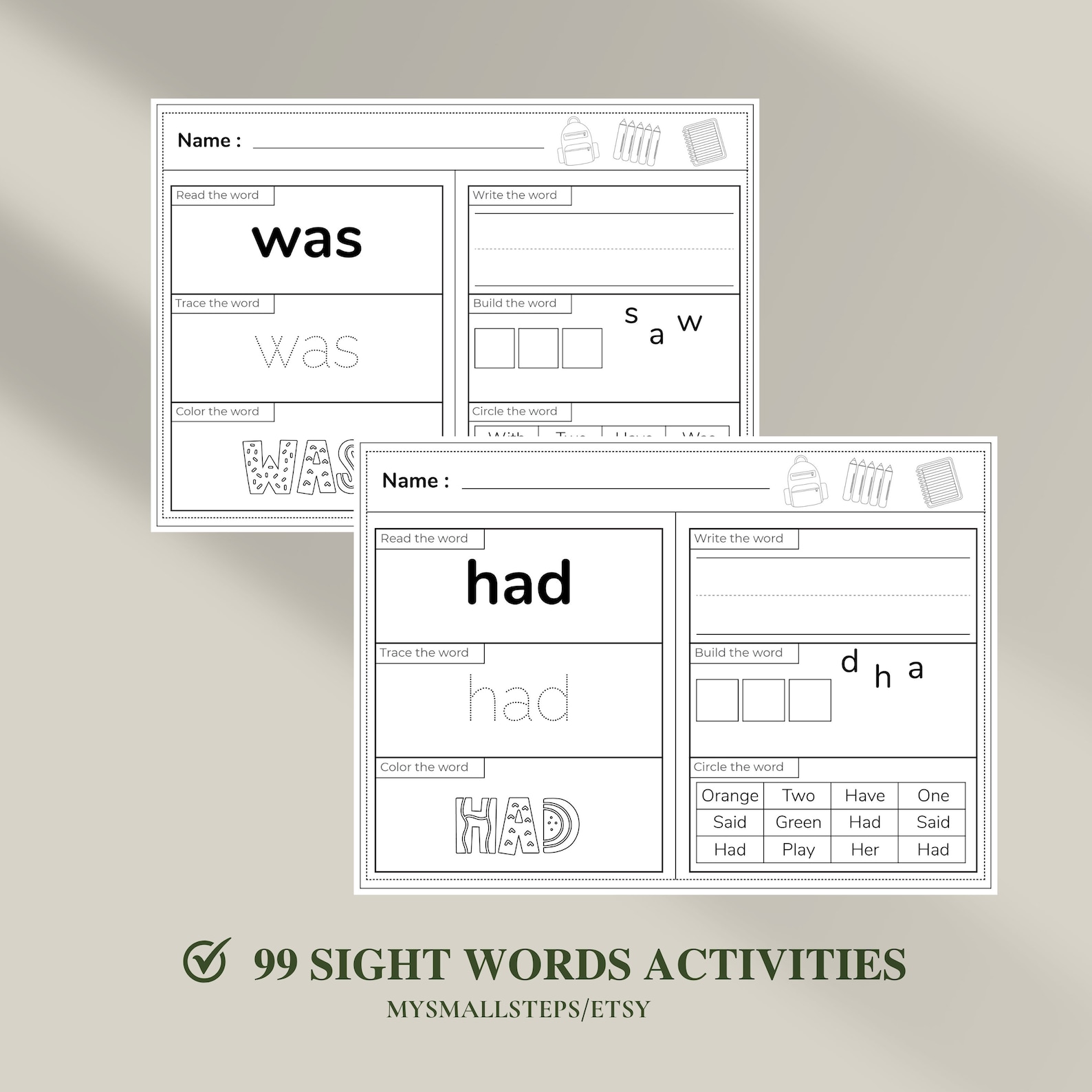 Sight Word Practice Bundle, Printable Sight Words Worksheets, High ...