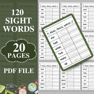 120 Sight Words for Preschool, Kindergarten Sight Word Worksheets ...