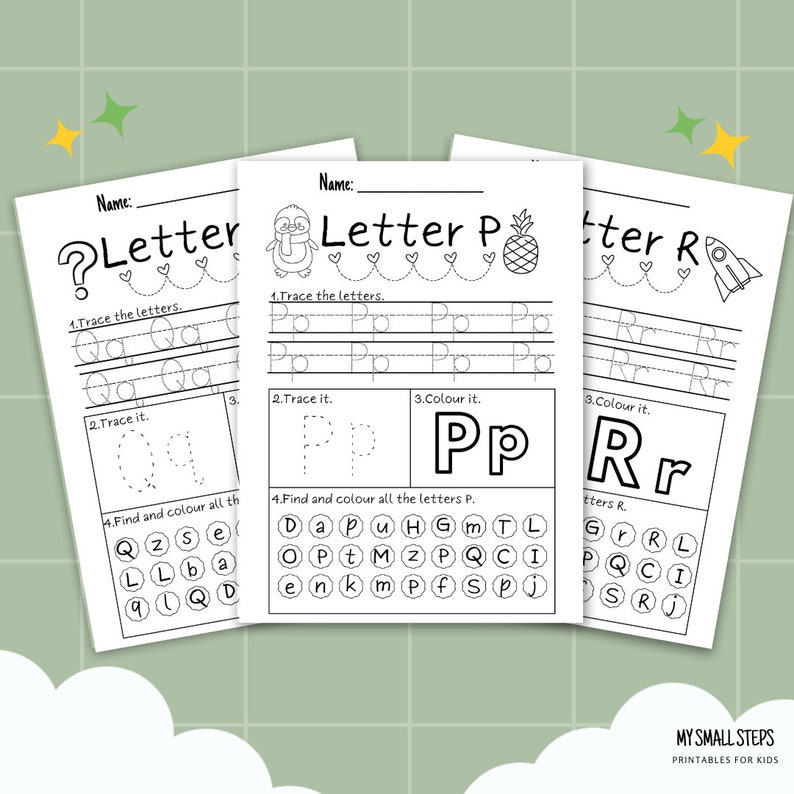 Printable Alphabet Worksheets Practice Sheets for Kids - Etsy