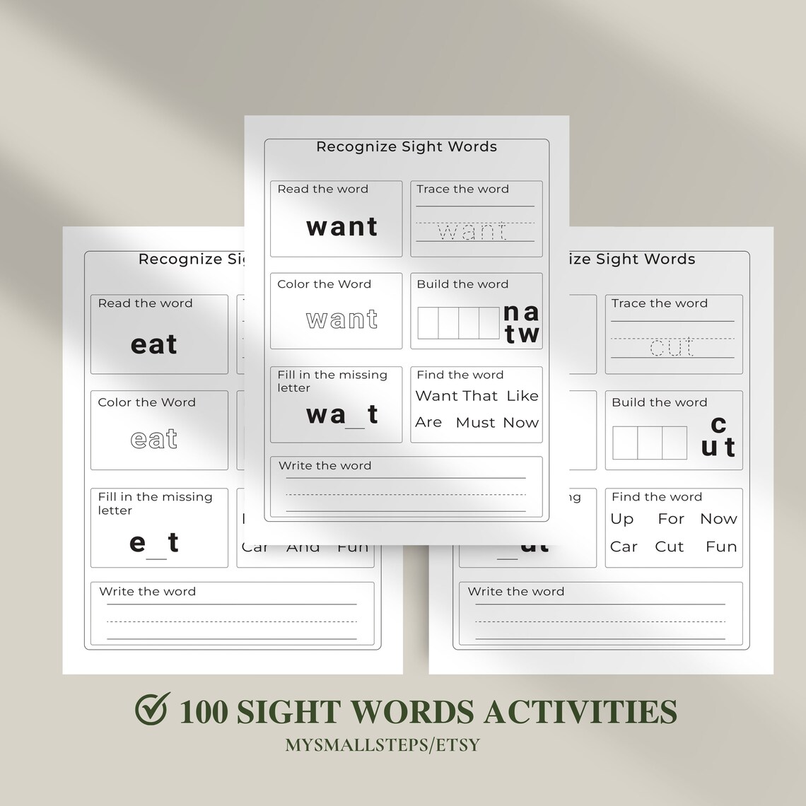 Sight Word Practice Bundle, Printable Sight Words Worksheets, High ...