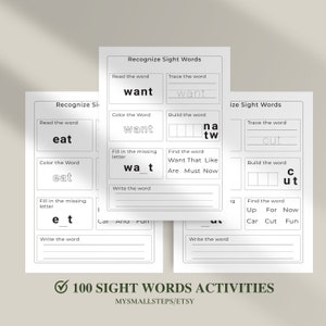 Sight Word Practice Bundle, Printable Sight Words Worksheets, High ...