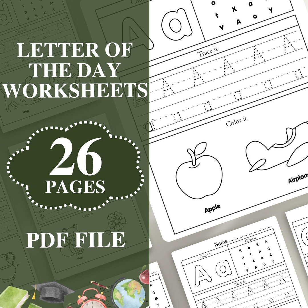 Letter of the Day Worksheets, 26 Printable Alphabet Practice Sheets ...