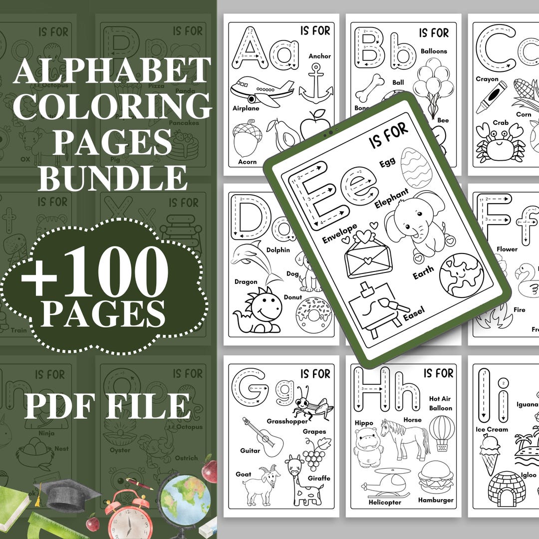 Alphabet Coloring Pages: ABC Letter Tracing Worksheets (PDF) - Etsy