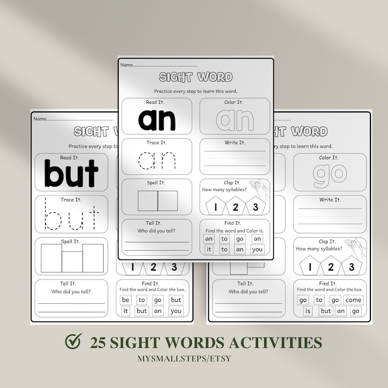 Sight Word Practice Bundle, Printable Sight Words Worksheets, High ...
