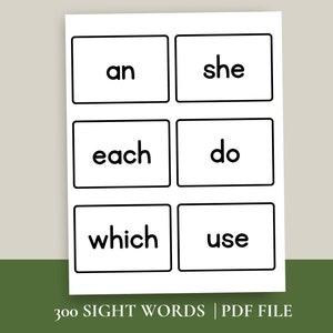 300 Sight Words Flashcards, Printable Kindergarten Words, 1st Grade ...
