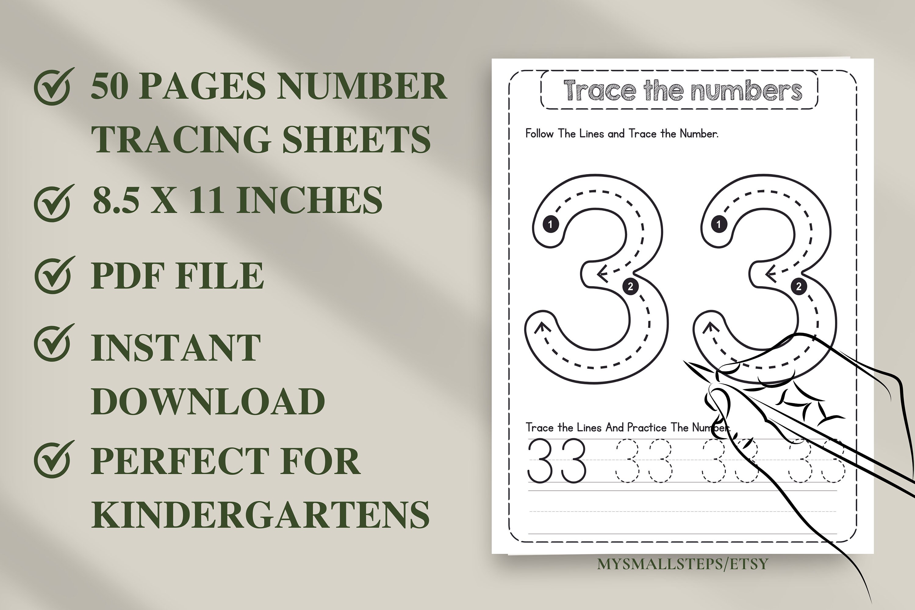 1-50 Number Tracing Worksheets, Printable Preschool Activities, Number ...