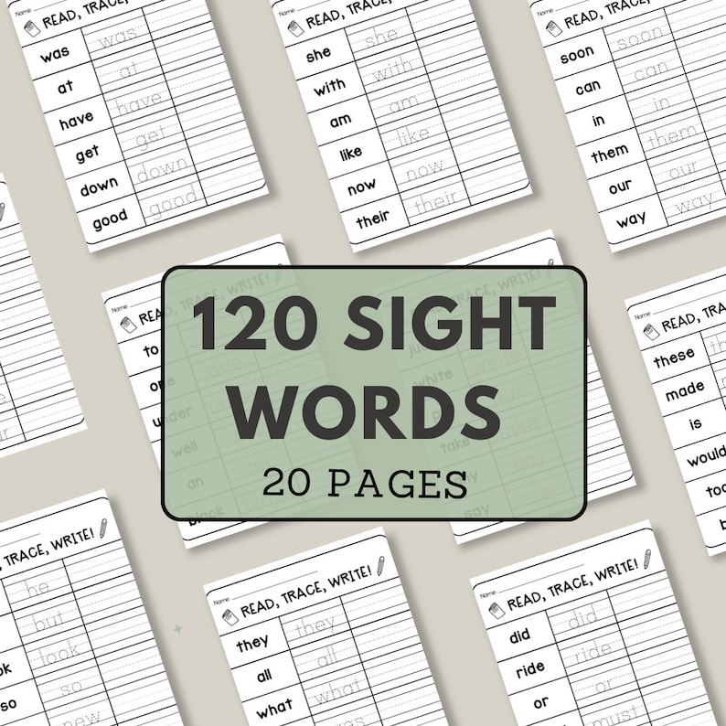 120 Printable Sight Words, Kindergarten Sight Word Worksheets ...
