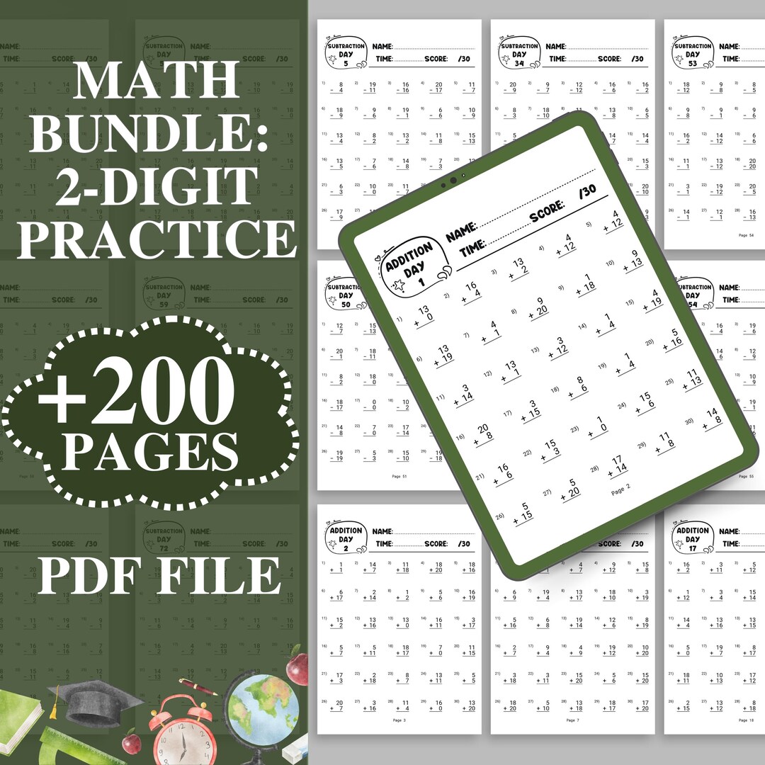 Printable Math Worksheets Bundle – 2 Digit Addition & Subtraction ...