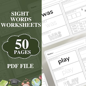 50 Printable Sight Words, Kindergarten Sight Word Worksheets, Preschool ...