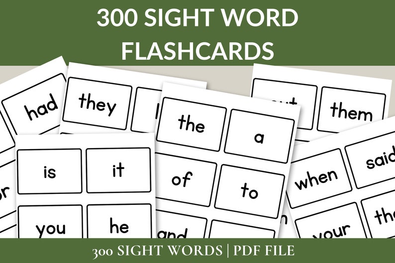 300 Sight Words Flashcards, Printable Kindergarten Words, 1st Grade ...