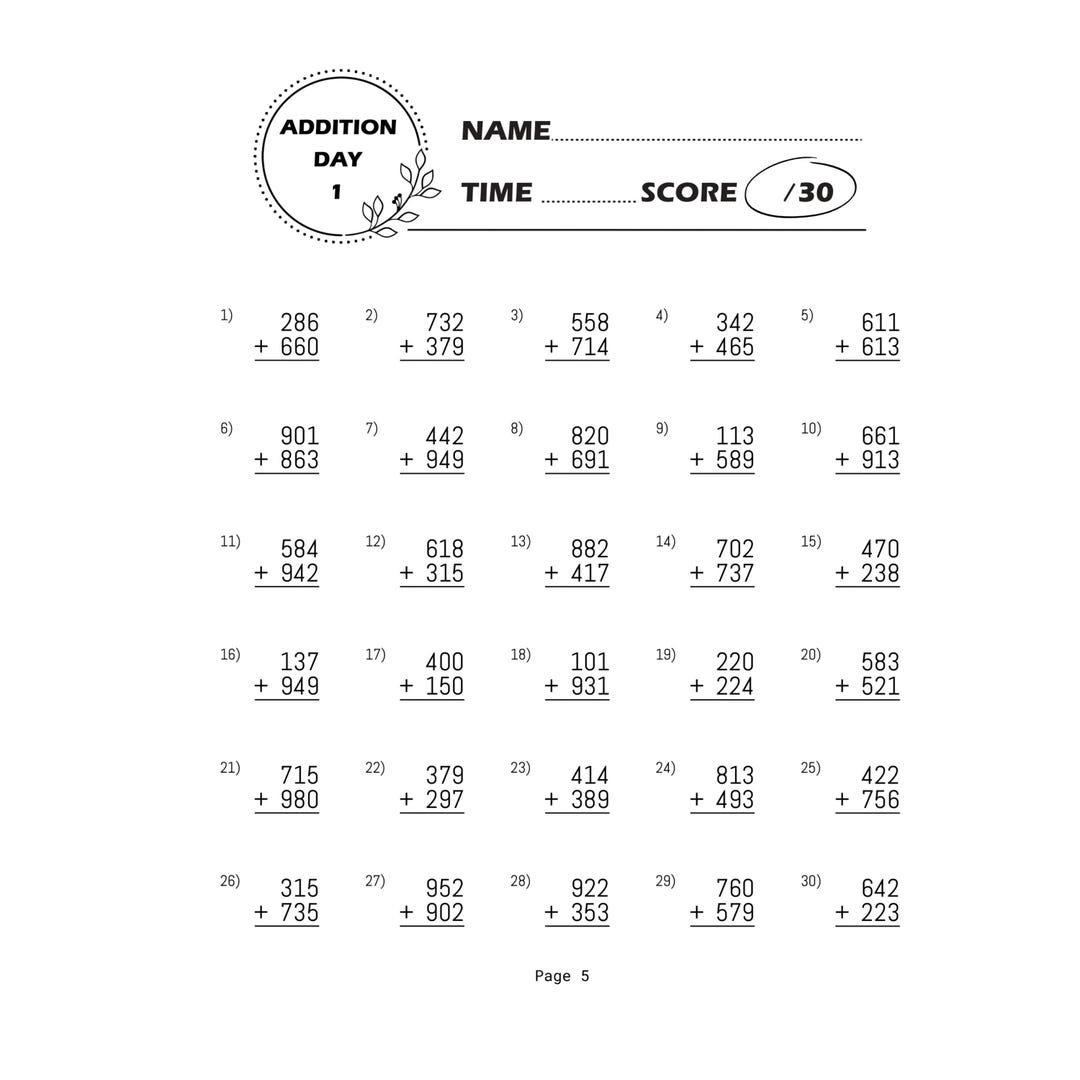 Addition and Subtraction Worksheets Third Grade, Elementary Math ...