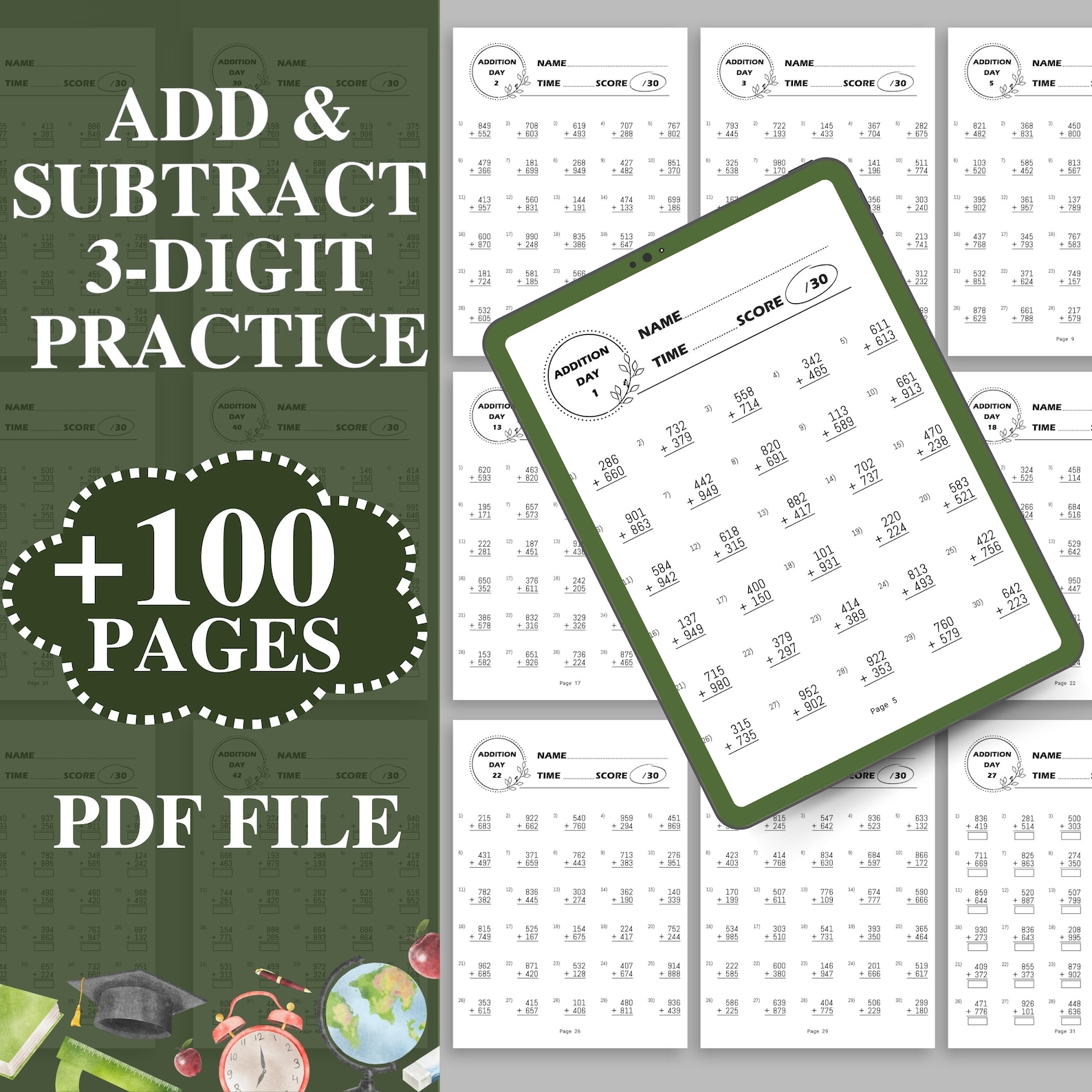 4th Grade Addition and Subtraction Worksheets, Elementary Math Problems, 3-digit Addition With ...