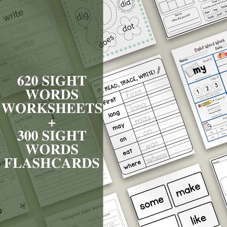 Sight Word Practice Bundle, Printable Sight Words Worksheets, High ...